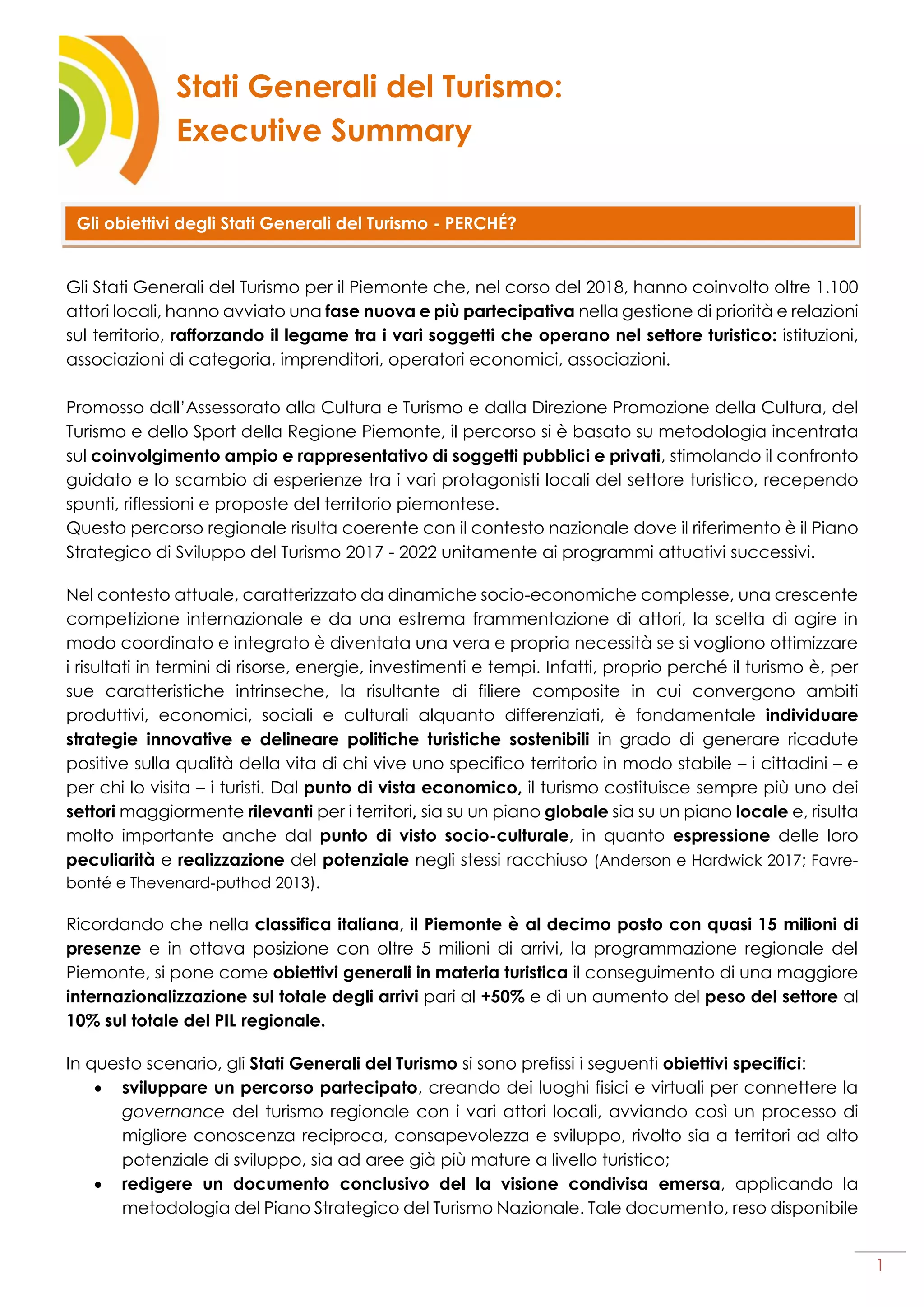 Stati generali del turismo executive summary 2018 | PDF