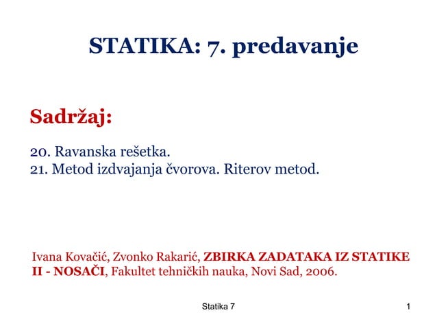 Statika_Fakultet tehnickih nauka Novi Sad | PPT