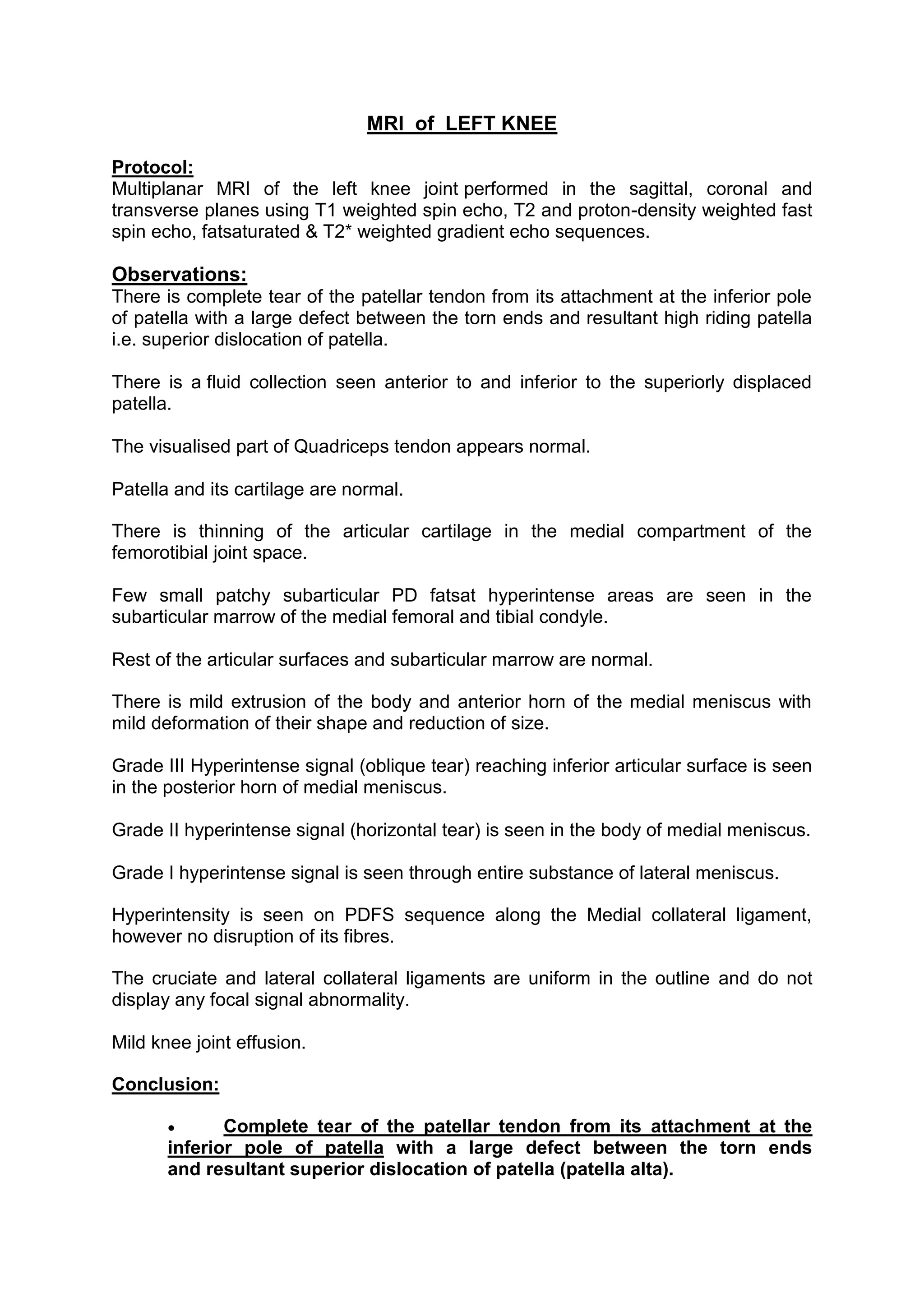 Statim healthcare MRI Sample Reports | PDF