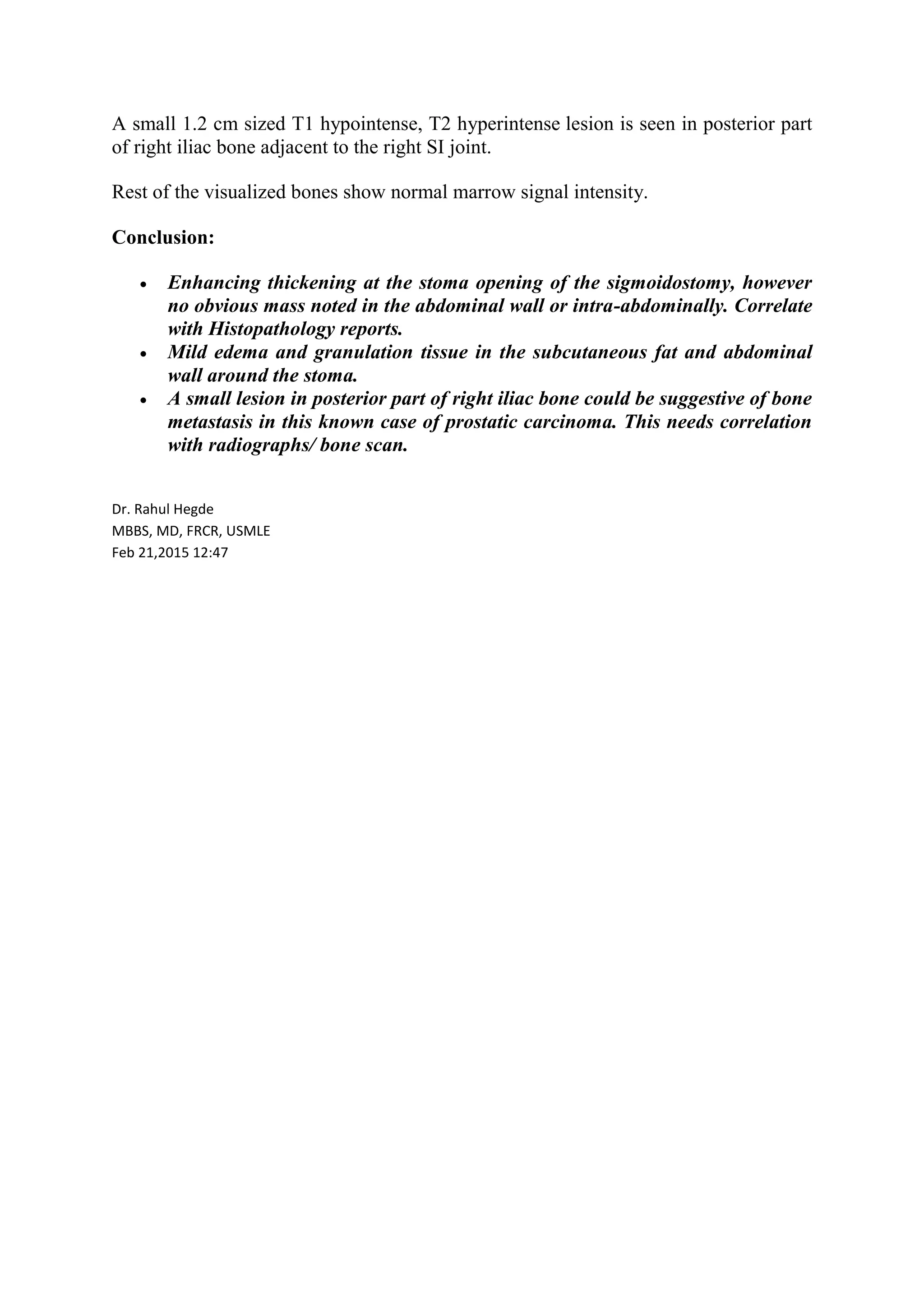 Statim healthcare MRI Sample Reports | PDF