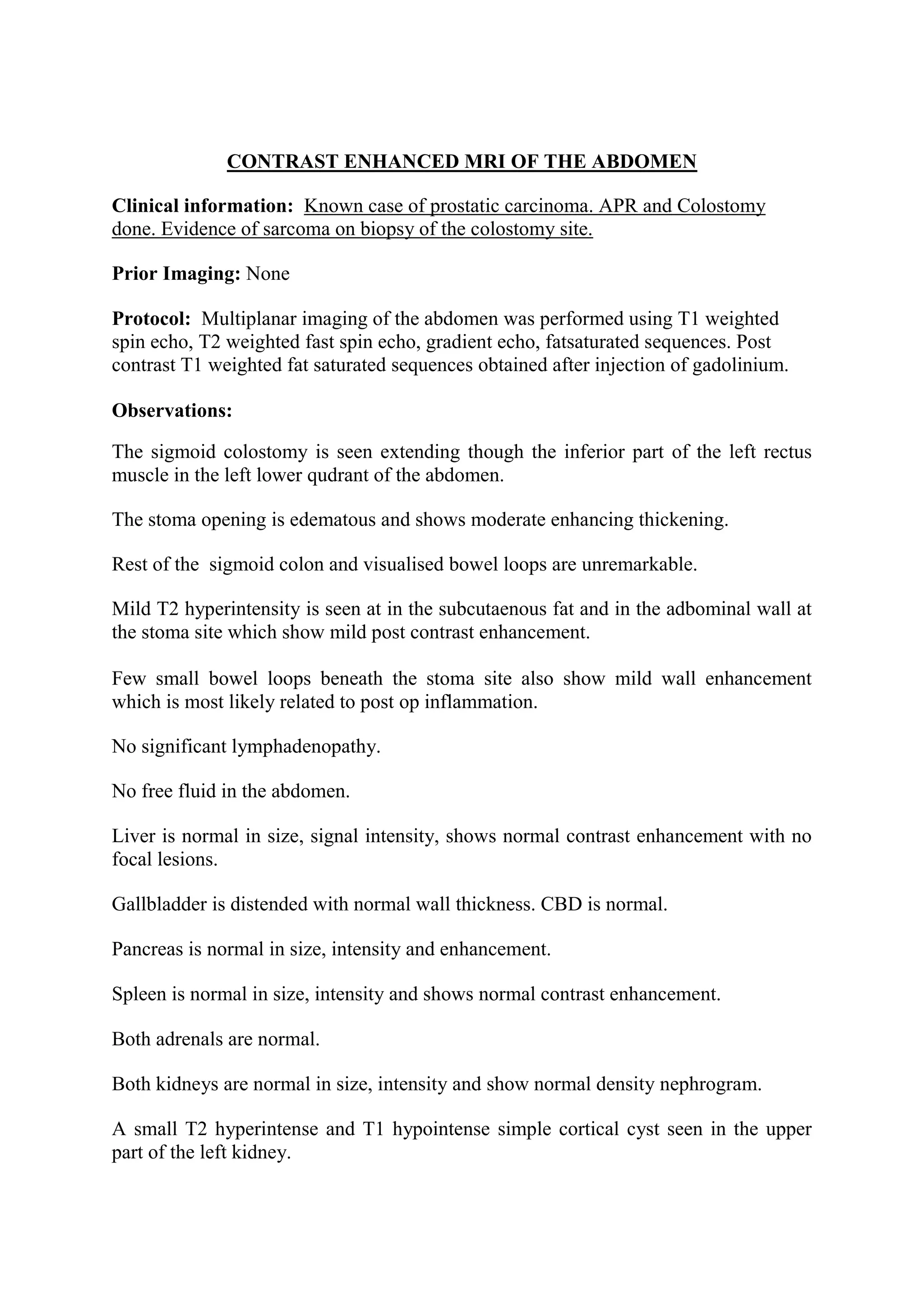 Statim healthcare MRI Sample Reports | PDF