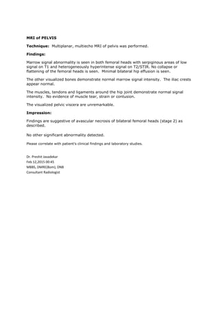 Statim healthcare MRI Sample Reports | PDF