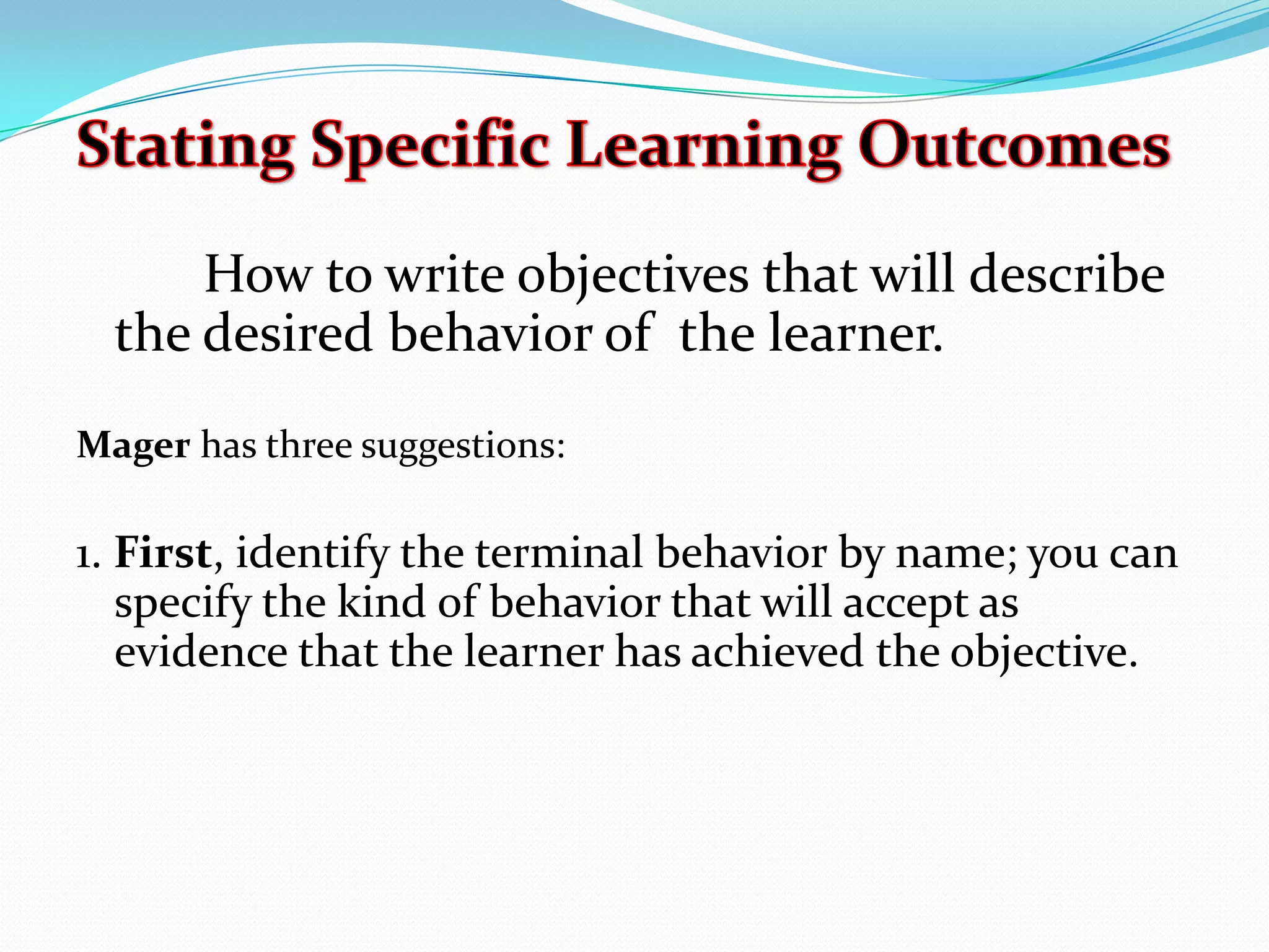 Stating specific learning outcome | PPTX | Educational Assessment ...