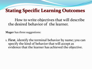 Stating specific learning outcome | PPTX | Educational Assessment ...