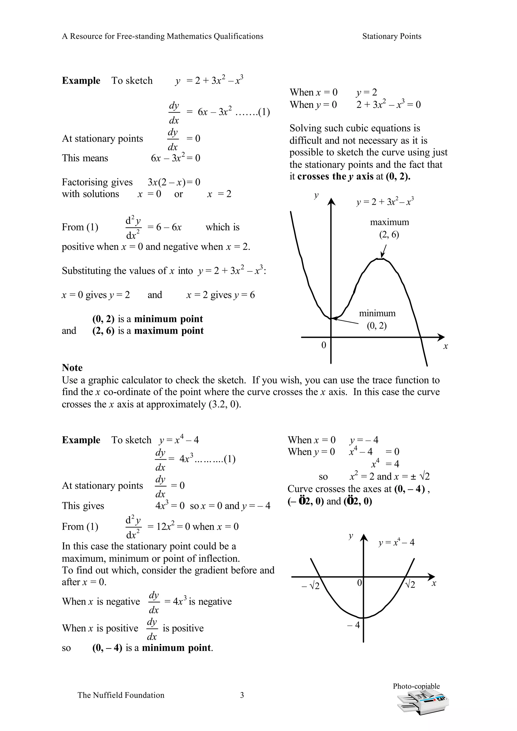 Stationary Points Handout | PDF