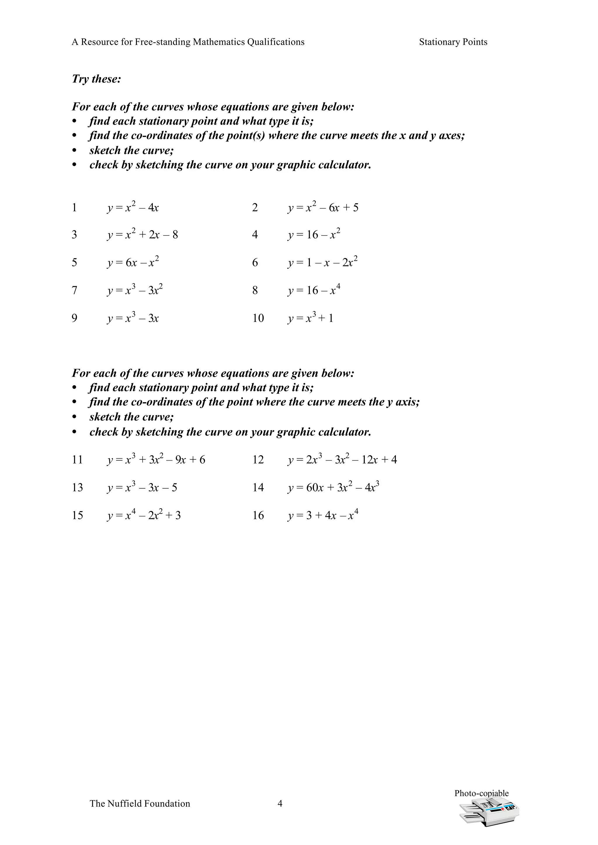 Stationary Points Handout | PDF