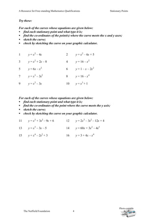 Stationary Points Handout | PDF