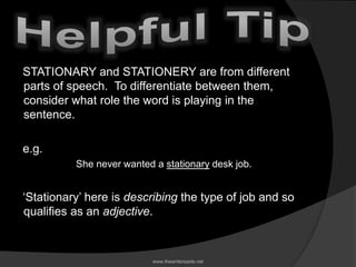 Stationary v. Stationery | PPTX