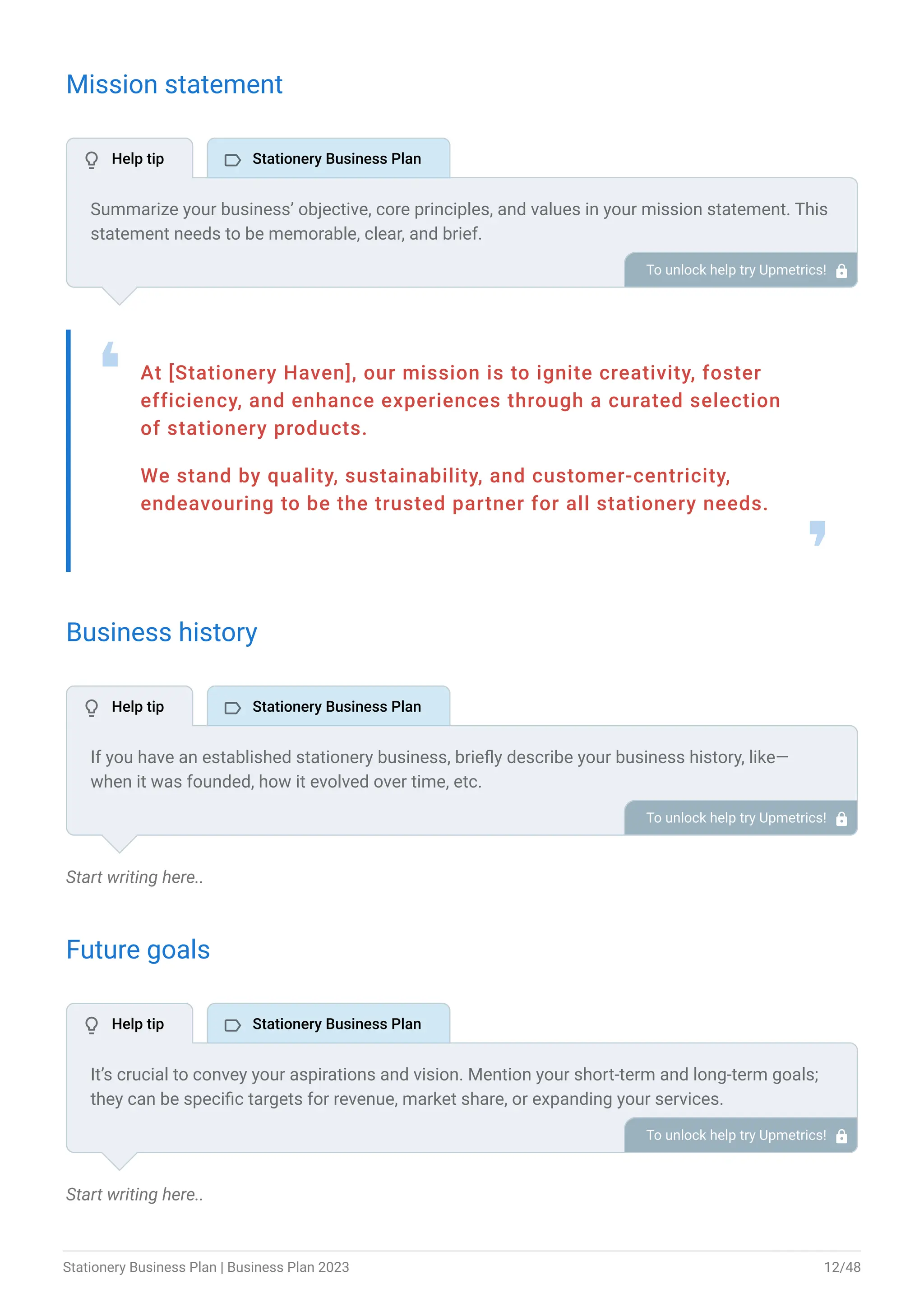 stationery business plan example | upmetrics | PDF