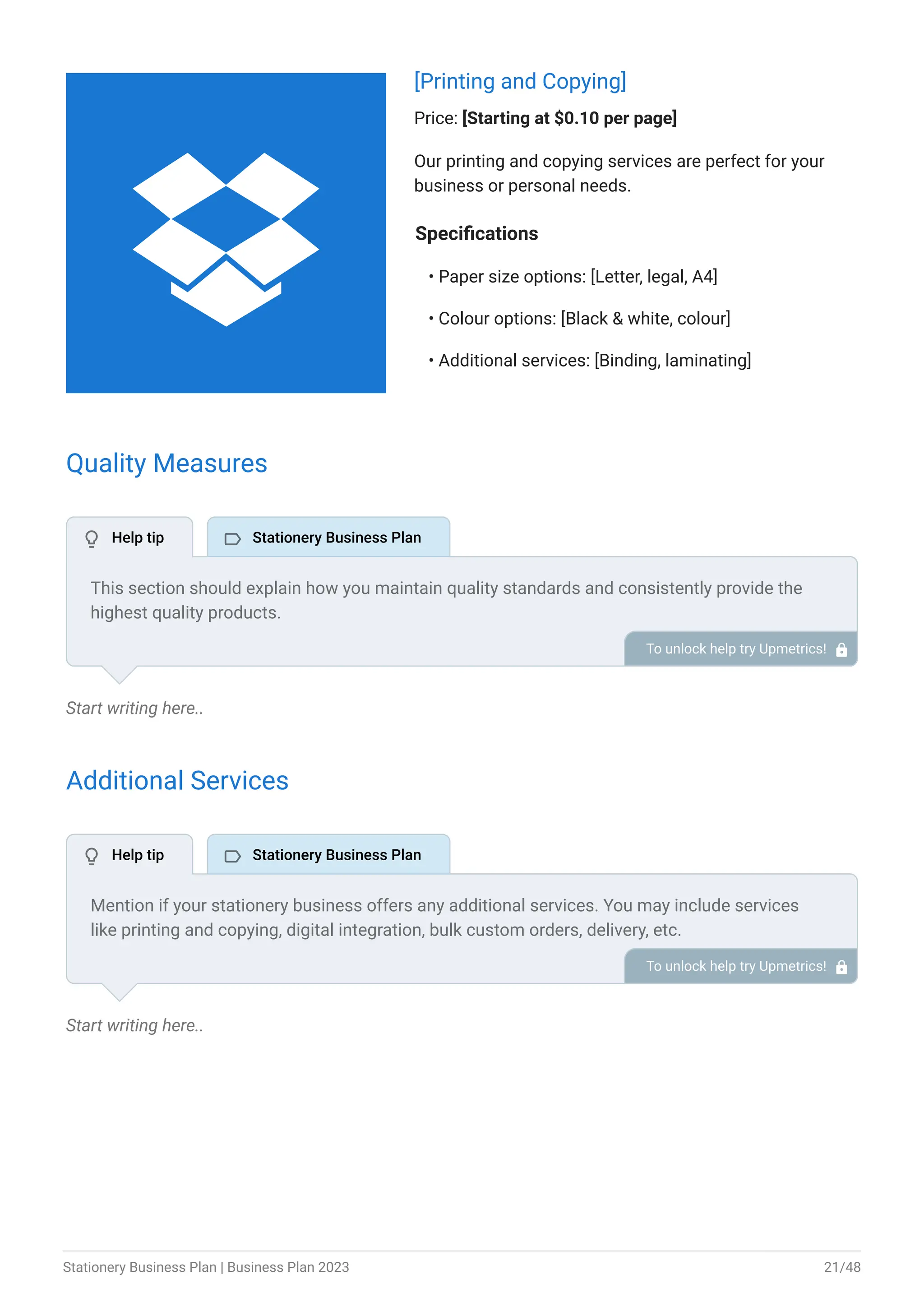stationery business plan example | upmetrics | PDF