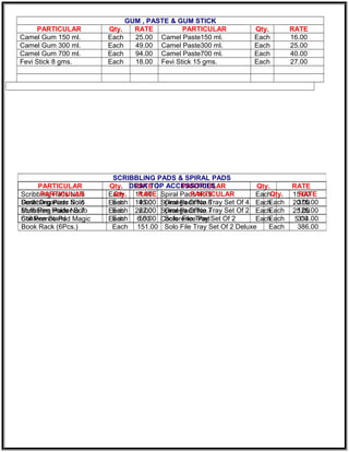 Office stationery price list online