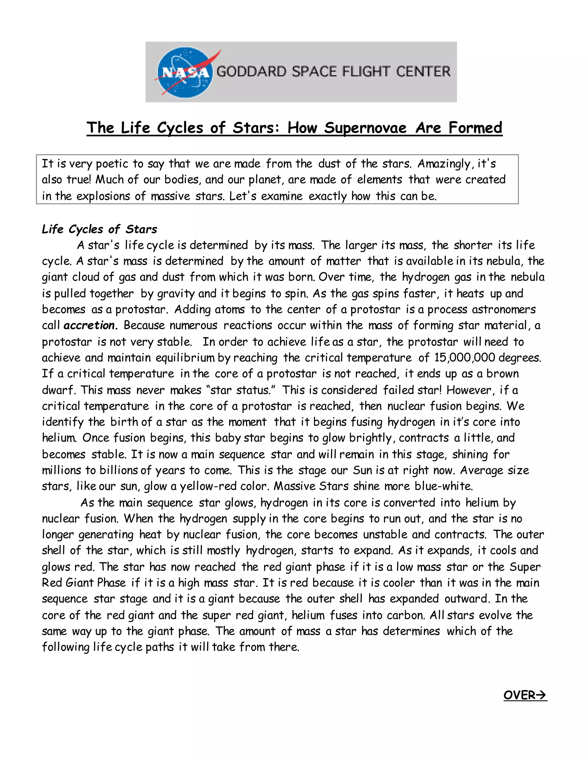 Life Cycle of Stars Stations | DOCX