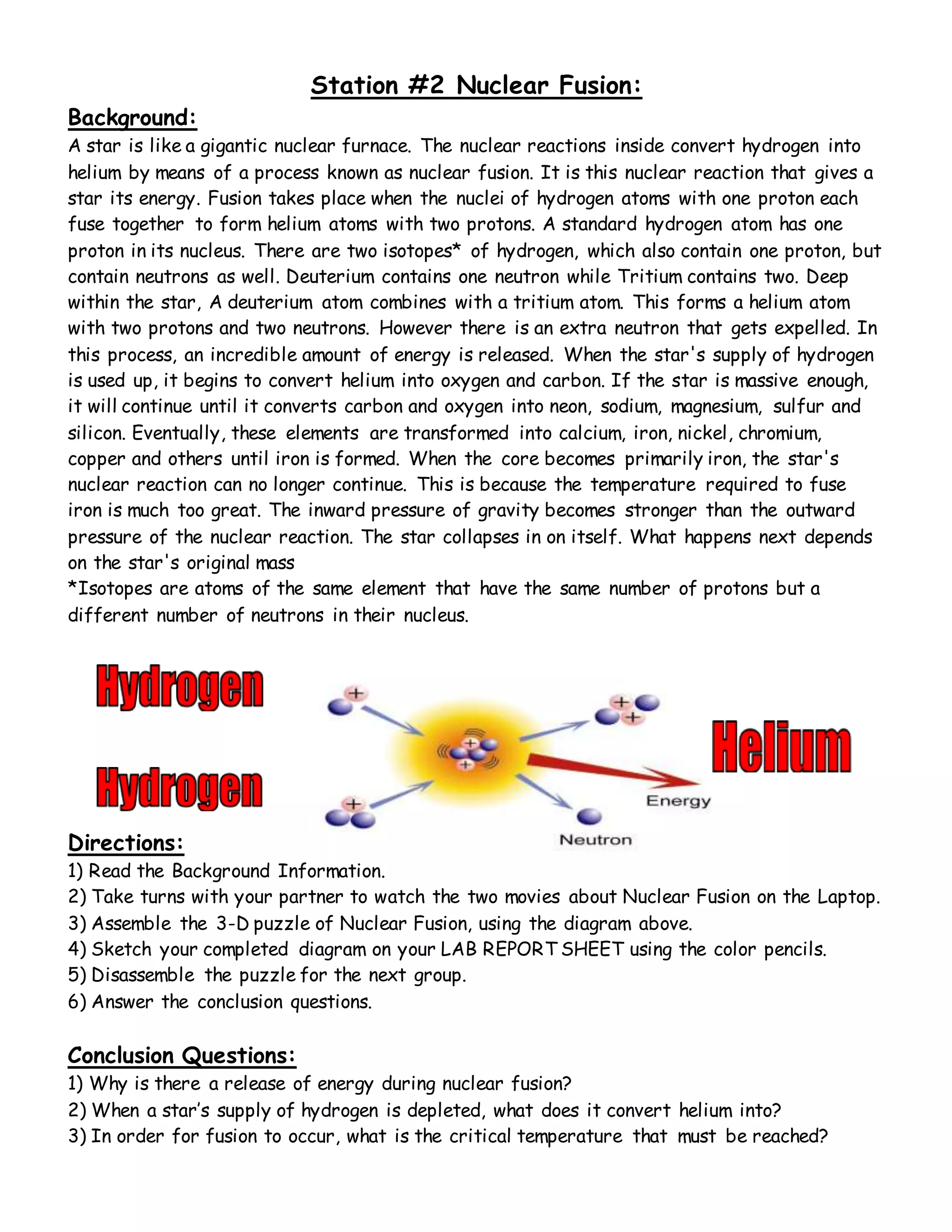Life Cycle of Stars Stations | DOCX