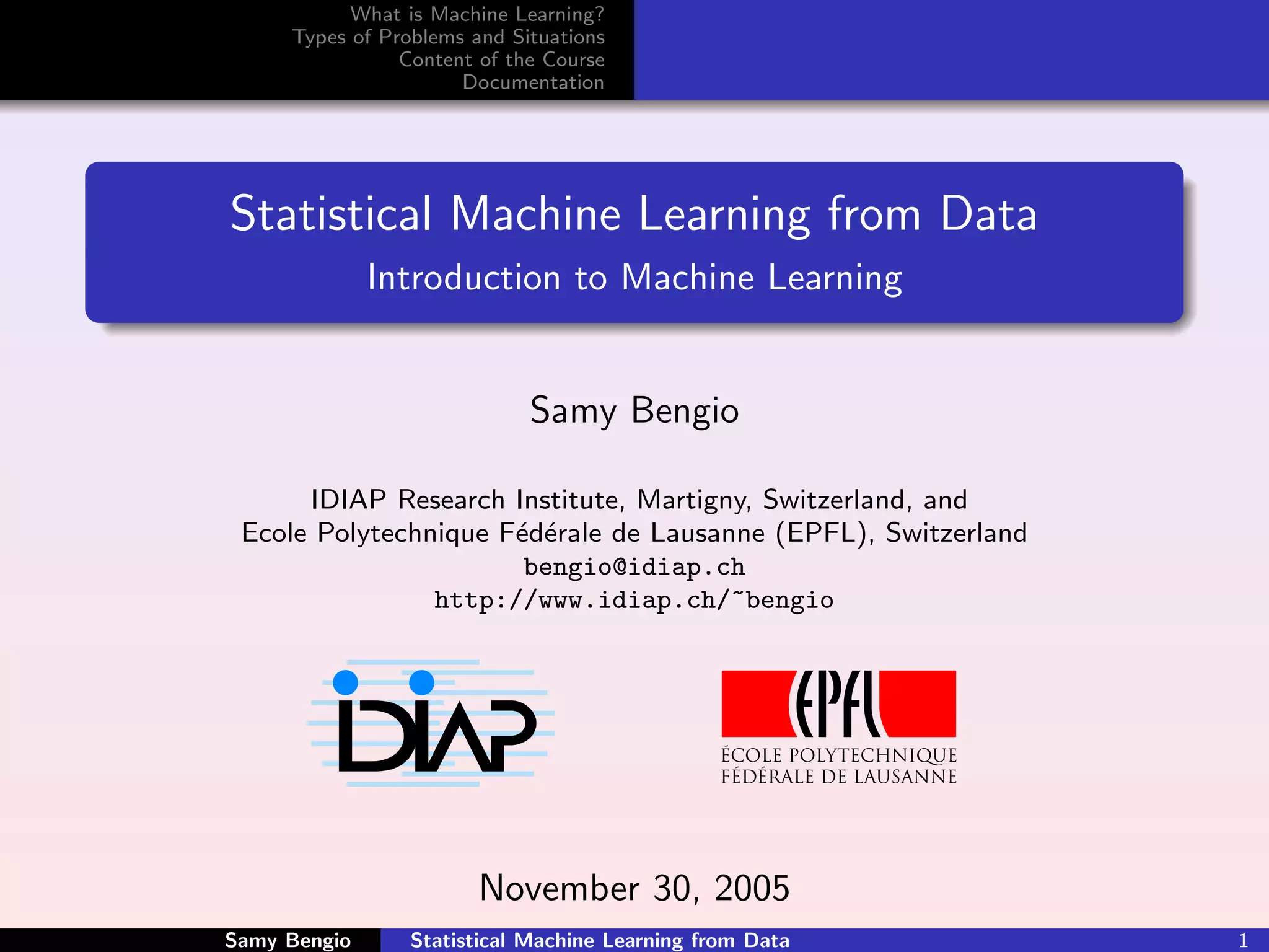 Statistical Machine Learning from Data - Introduction to ... | PPT