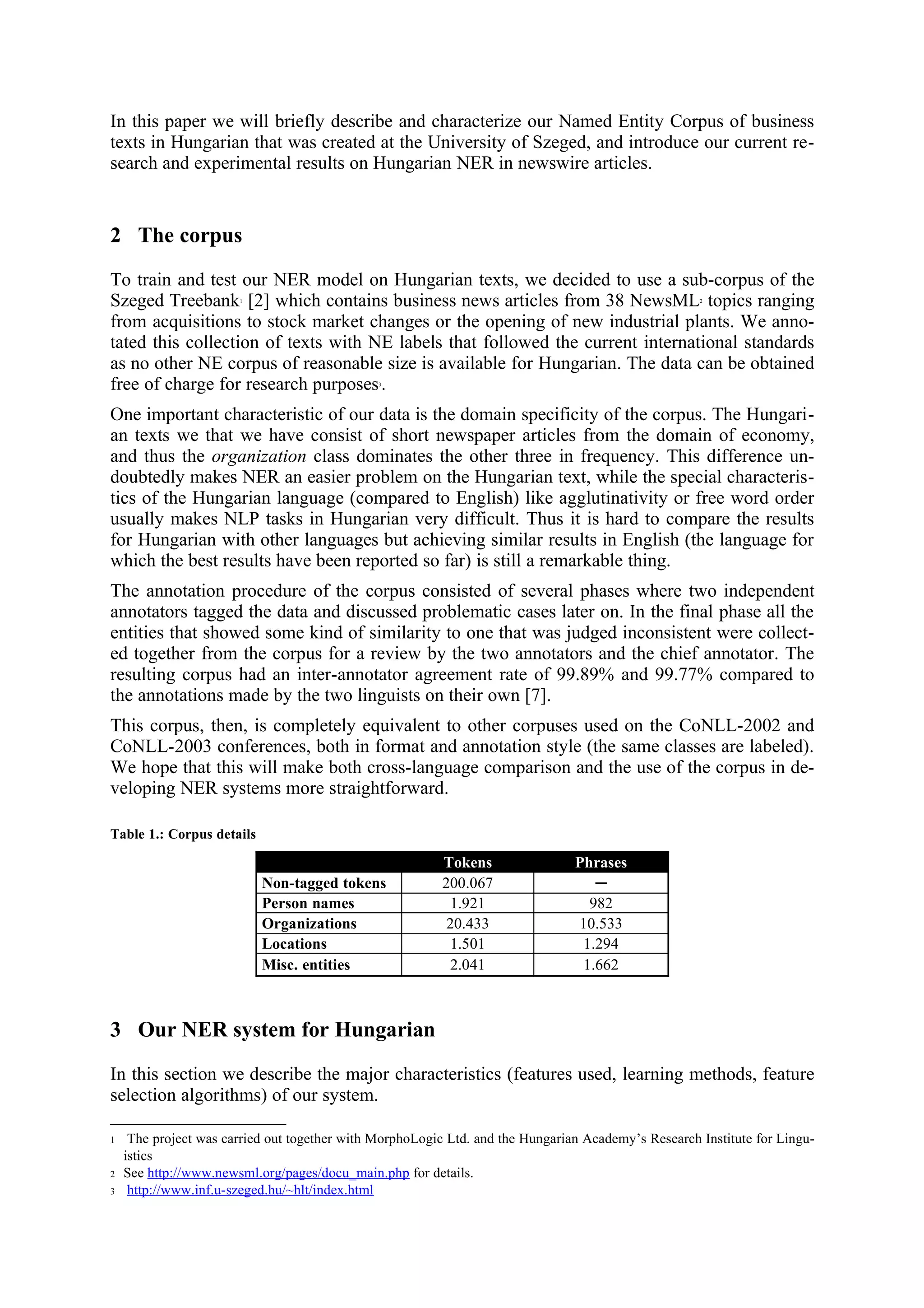 Statistical Named Entity Recognition For Hungarian Analysis Doc