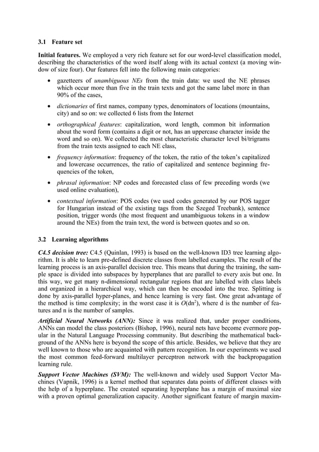 Statistical Named Entity Recognition For Hungarian Analysis Doc