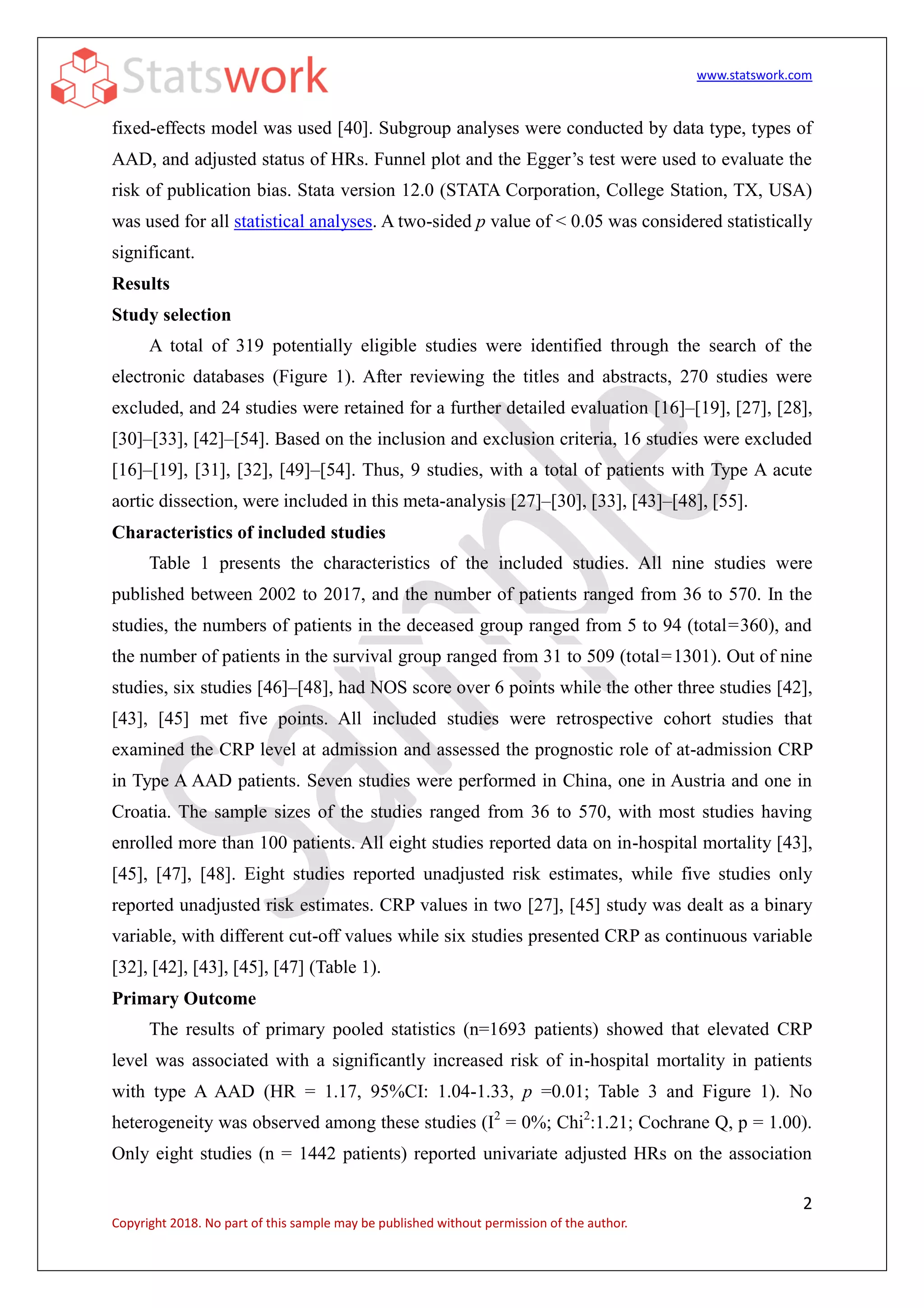 Quantitative Statistical Analysis Work Sample From Statswork | PDF