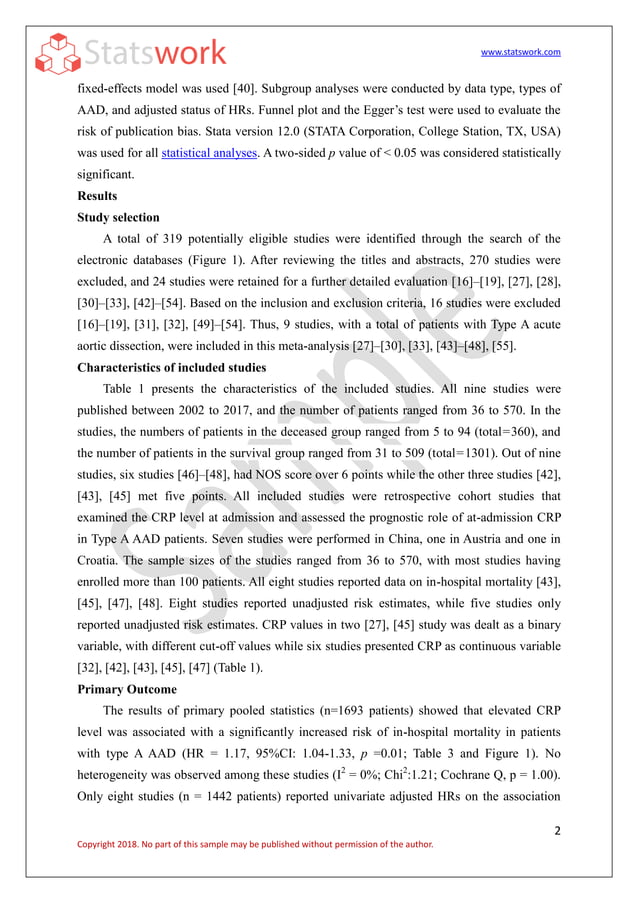 Quantitative Statistical Analysis Work Sample From Statswork | PDF