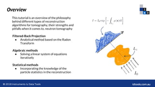 From filtered back-projection to statistical tomography reconstruction ...