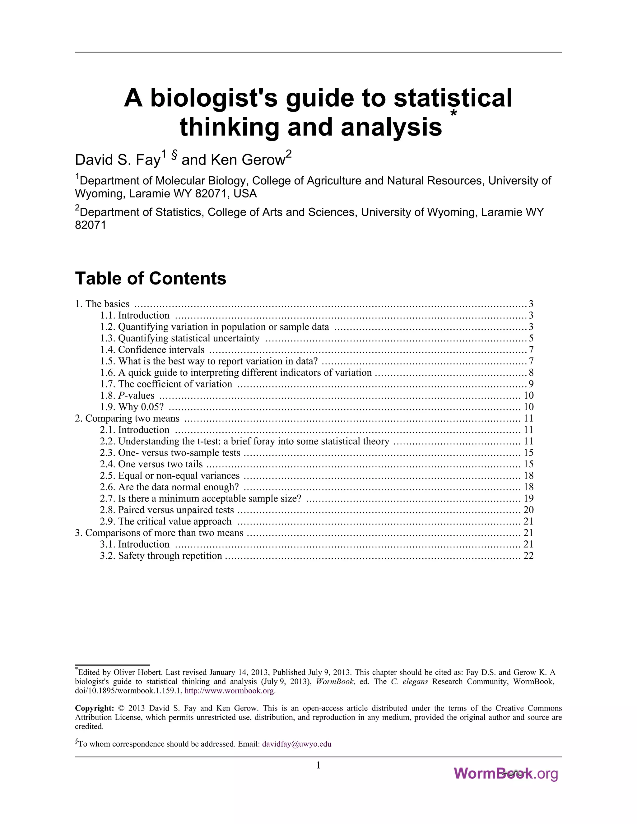 Statistical analysis for biologist | PDF