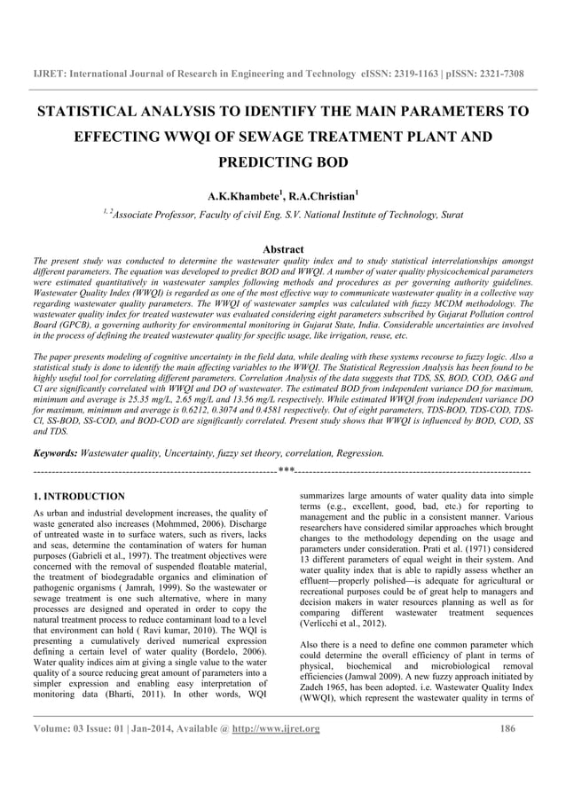 Statistical analysis to identify the main parameters to | PDF
