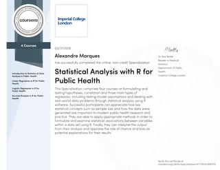 Statistical Analysis with R for Public Health | Coursera 2019 | PDF