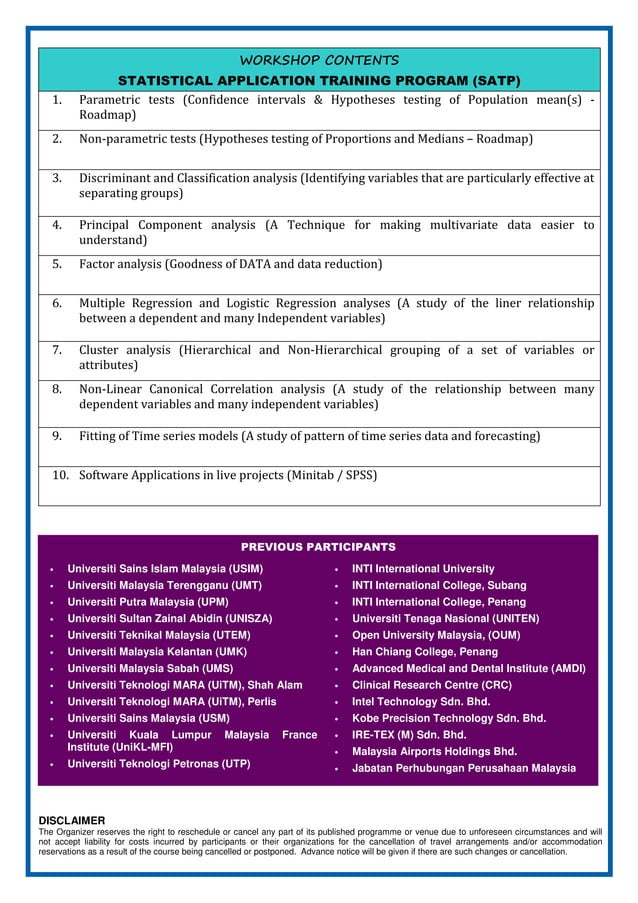 STATISTICAL APPLICATION TRAINING PROGRAM | PDF | Computer Software and Applications | Computing
