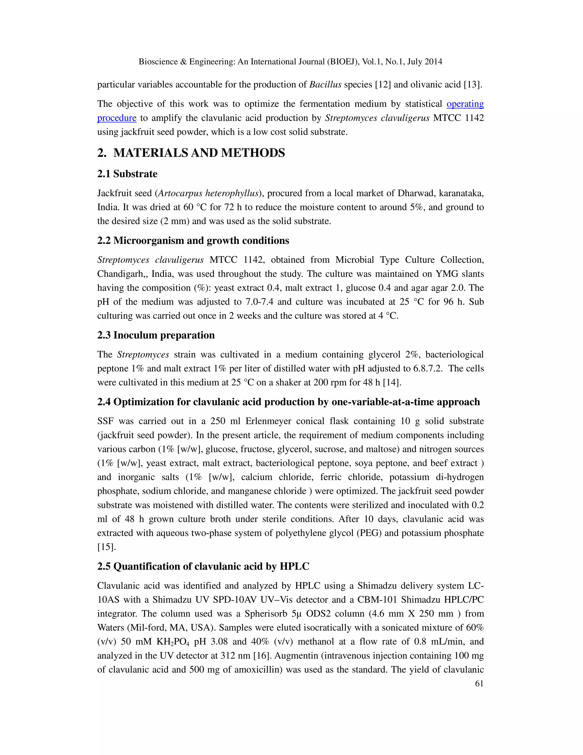 Statistical Based Media Optimization and Production of Clavulanic Acid ...