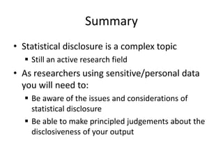 Statistical discolosure control | PDF