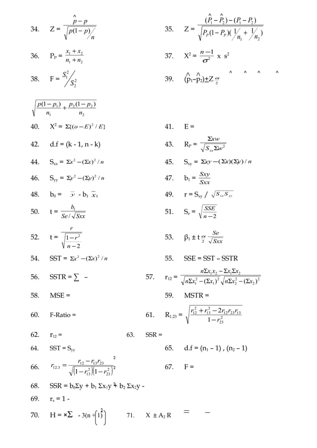 Statistical inference formulasheet | DOC