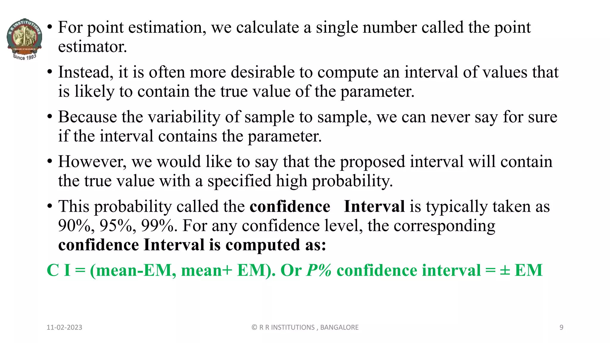 Statistical Parameters , Estimation , Confidence region.pptx