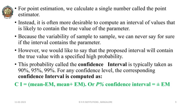Statistical Parameters Estimation Confidence Regionpptx Science