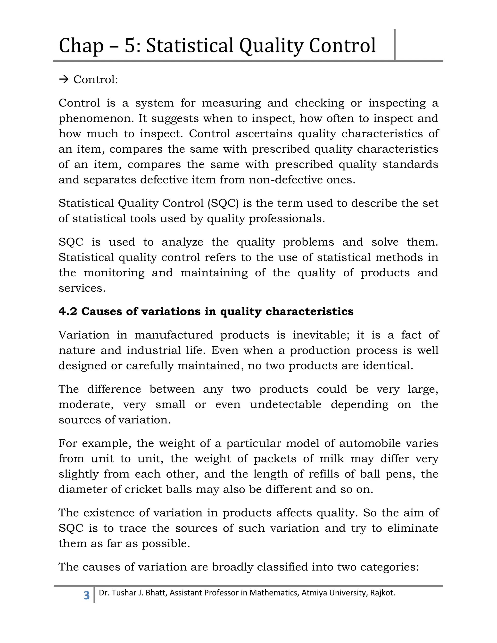 Statistical Quality Control Lecture Notespdf