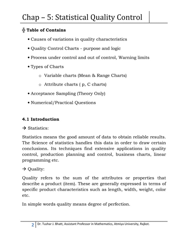 Statistical Quality Control Lecture Notespdf
