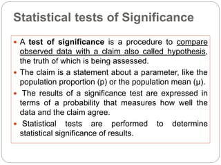 Statistical tests of significance and Student`s T-Test | PPTX