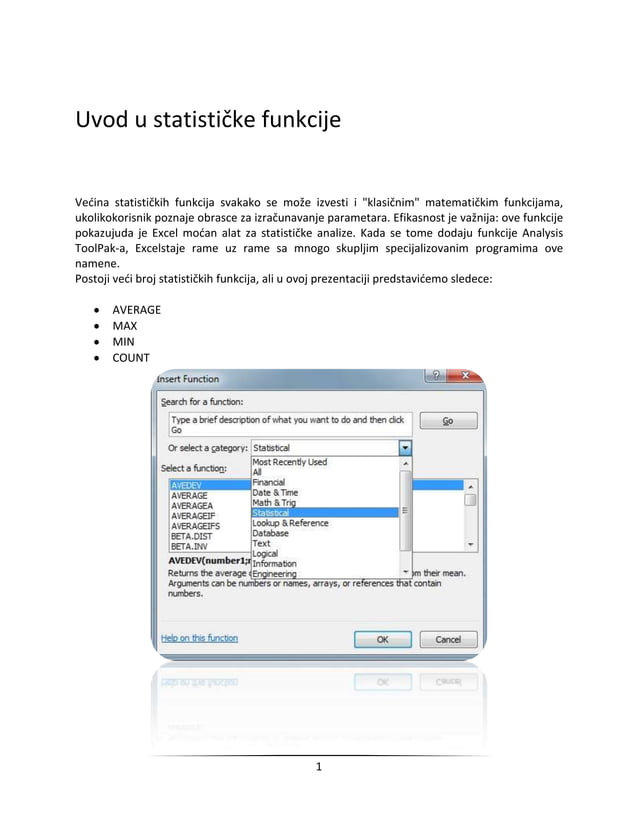 Statisticke funkcije u Excel u Luka Jovanovic | DOCX