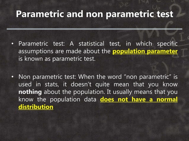 Assumptions about parametric and non parametric tests | PPTX
