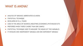 Statistics - ONE WAY ANOVA | PPTX