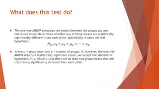 Statistics - ONE WAY ANOVA | PPTX