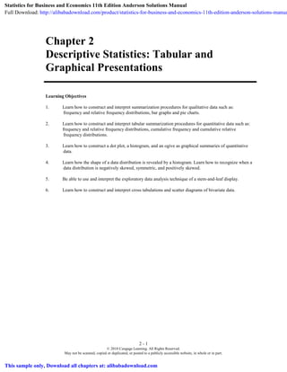 Statistics for Business and Economics 11th Edition Anderson Solutions ...