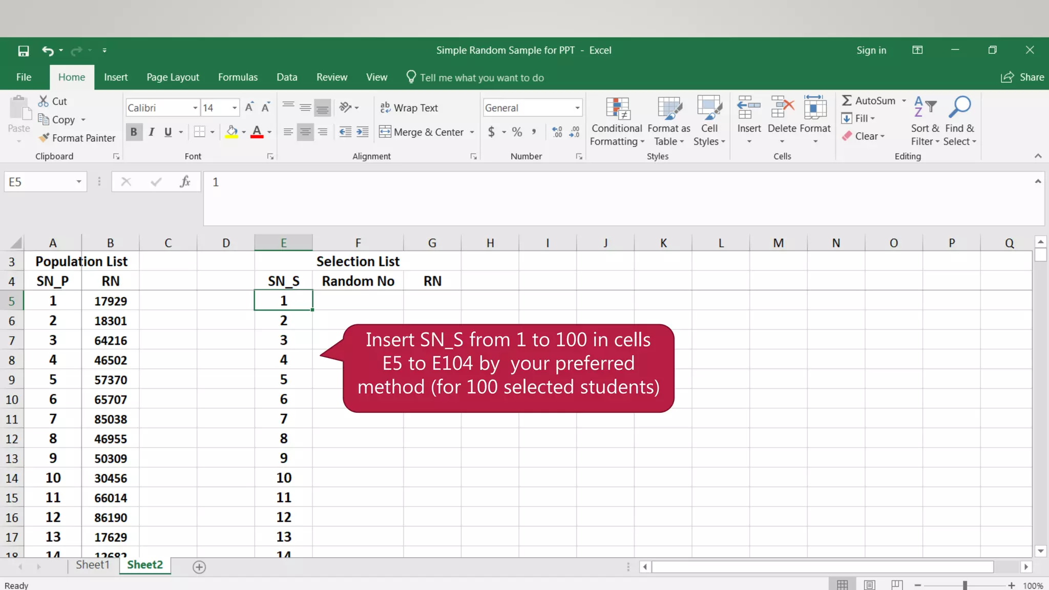 Statistics how to draw a simple random sample using excel sk1 | PPTX