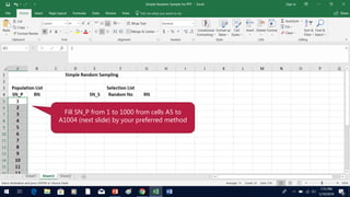 Statistics how to draw a simple random sample using excel sk1 | PPTX