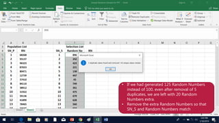 Statistics how to draw a simple random sample using excel sk1 | PPTX