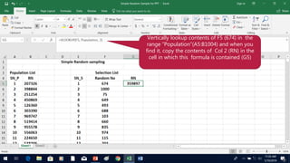 Statistics how to draw a simple random sample using excel sk1 | PPTX