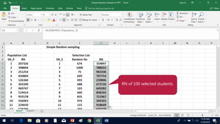 Statistics how to draw a simple random sample using excel sk1 | PPTX