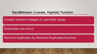 Statistics how to draw a simple random sample using excel sk1 | PPTX