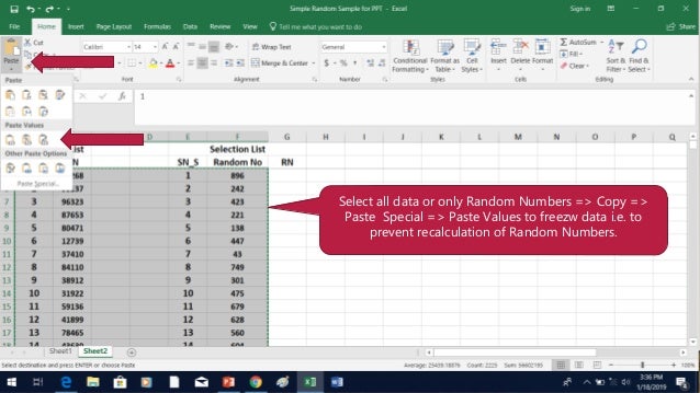 Statistics how to draw a simple random sample using excel sk1