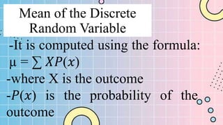 STATISTICS-MODULE 2.MEAN OF DISCRETE RANDOM VARIABLE | PPTX