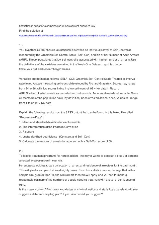 Statistics 2 questions complete solutions correct answers key