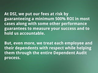 The Statistics and Benefits of a Dependent Audit | PPT